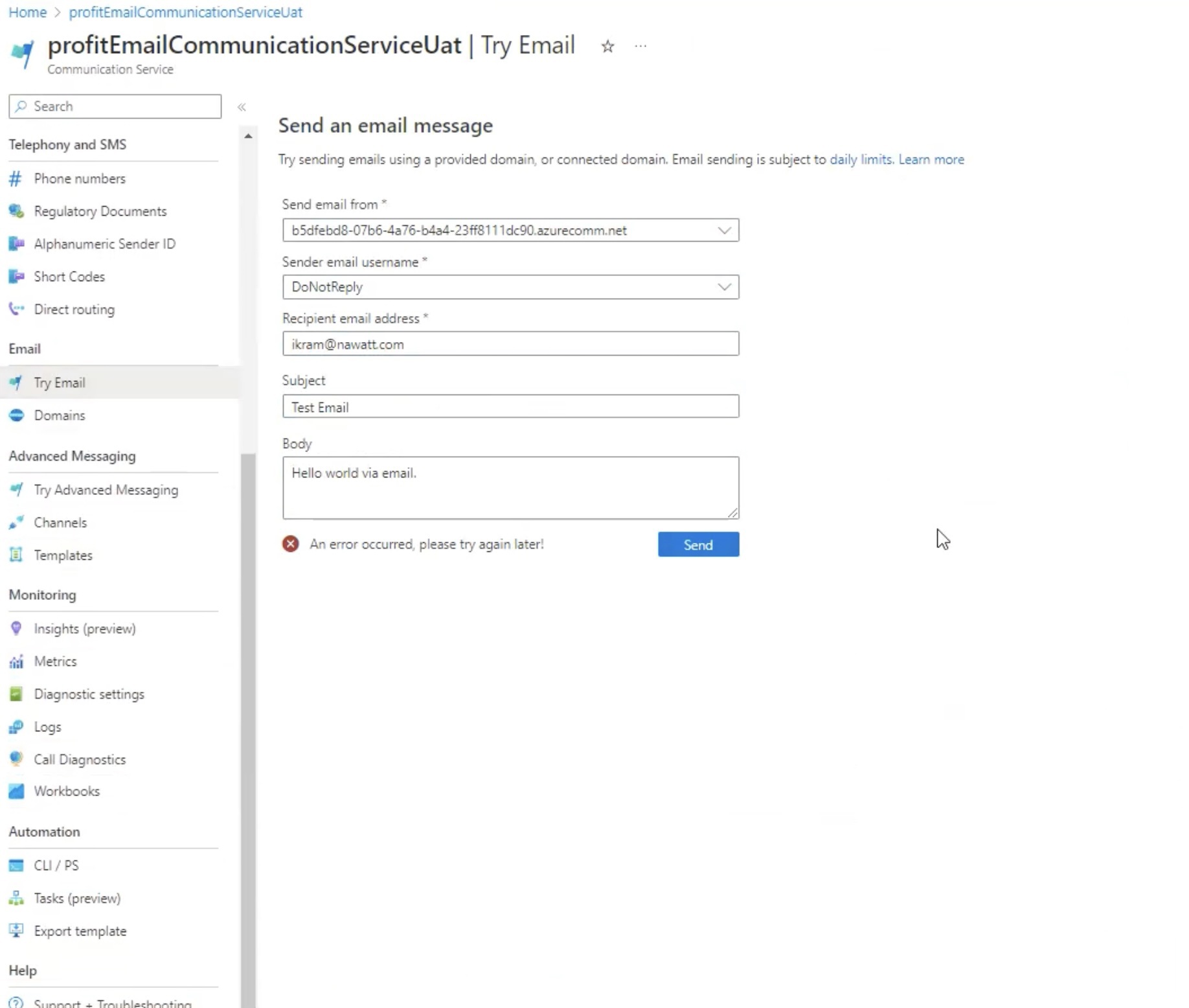 Email Communication Service Randomly Returns Timeout Microsoft Qanda 