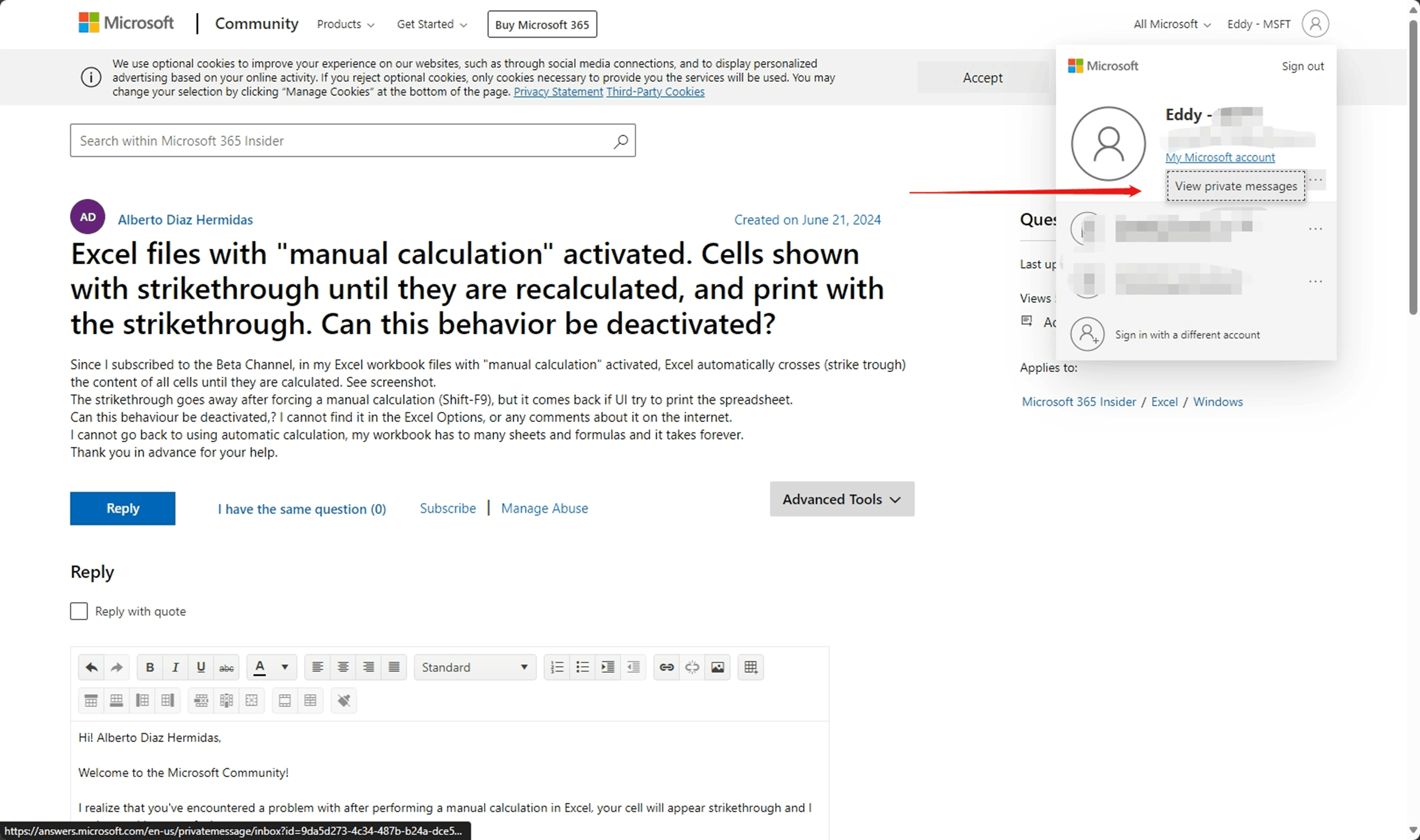 Excel files with "manual calculation" activated. Cells shown with ...