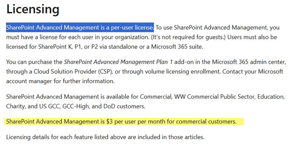 Can we purchase only 2 or 3 SharePoint Advanced Management licenses to our organization ...