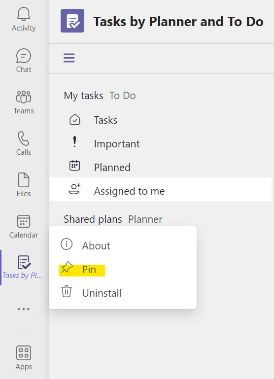 Retain planner app in left-hand pane - Microsoft Q&A