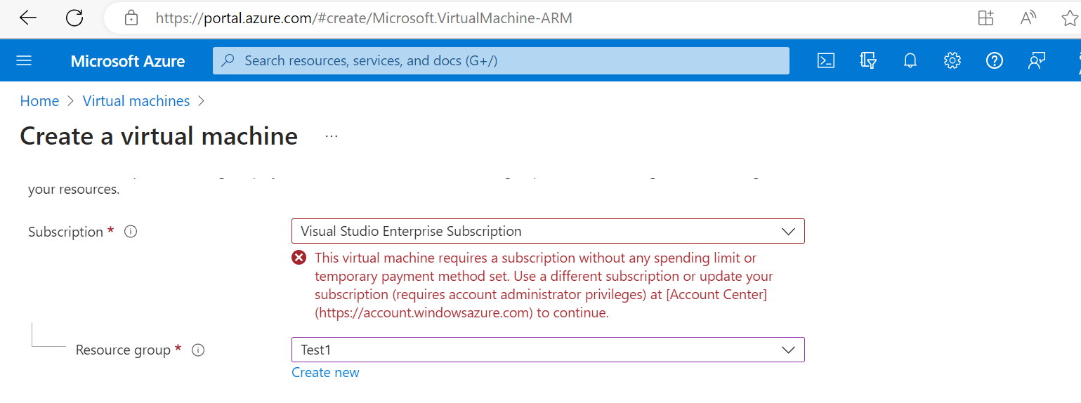 Not Able To Create Virtual Machine On Azure Portal Microsoft Qanda
