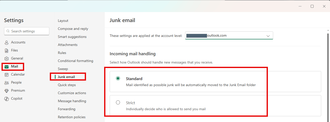 how do i change the level of protect in junk email filter in outlook ...