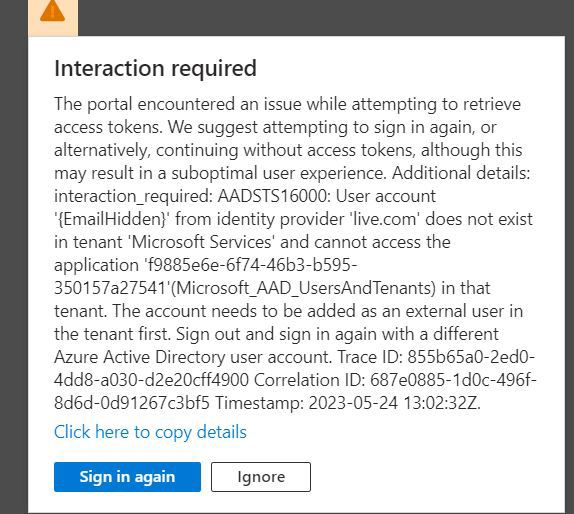 The account needs to be added as an external user in the tenant first ...