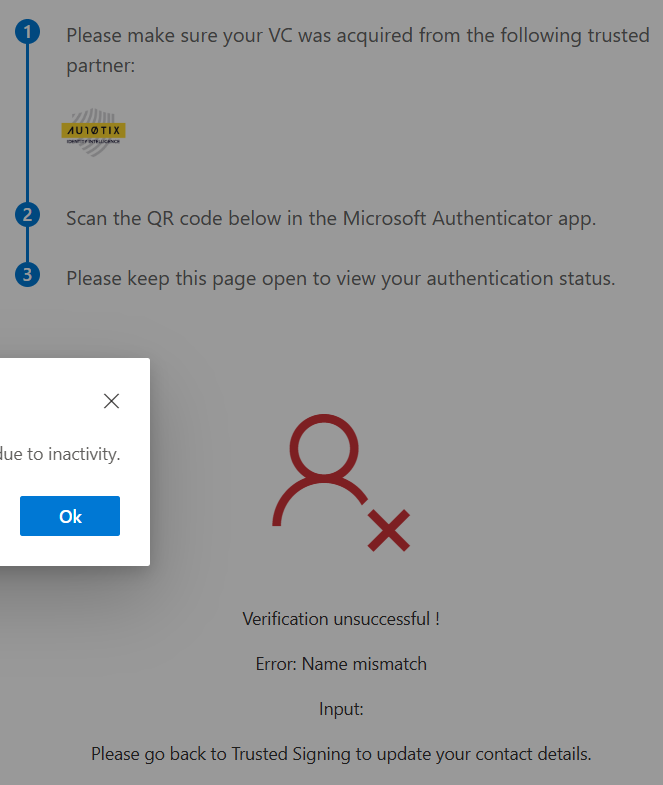 Individual account on Trusted Signing, Name Mismatch Fail. - Microsoft Q&A