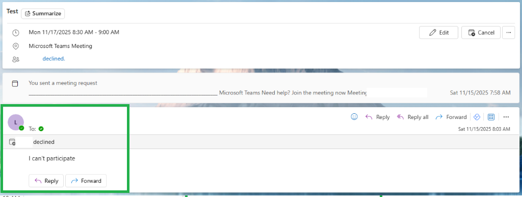 RSVP comment section in Outlook - Microsoft Q&A
