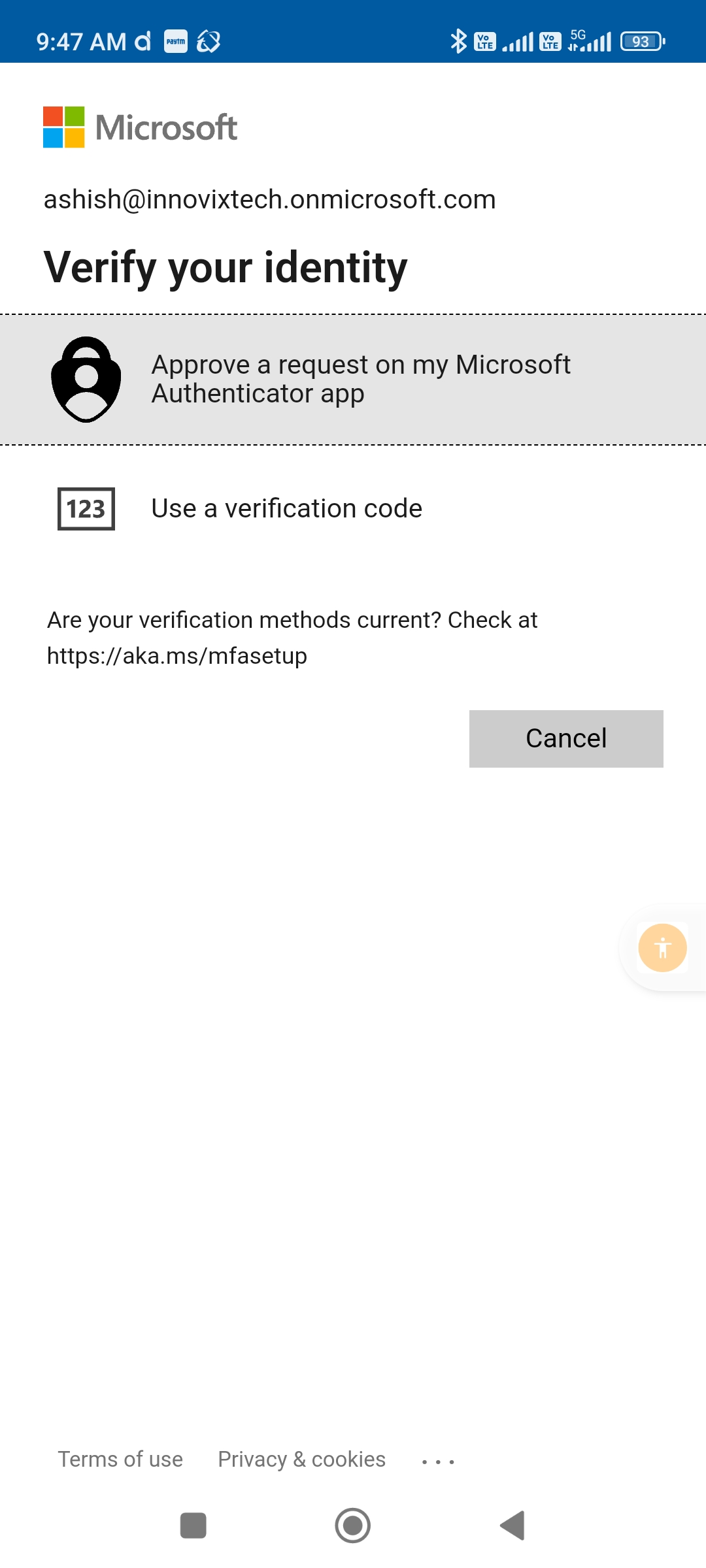 Partner center unable to login due to Authenticatior app POP ...