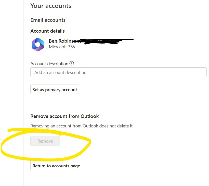 How to remove outlook account from NEW Outlook, when the 'Remove ...