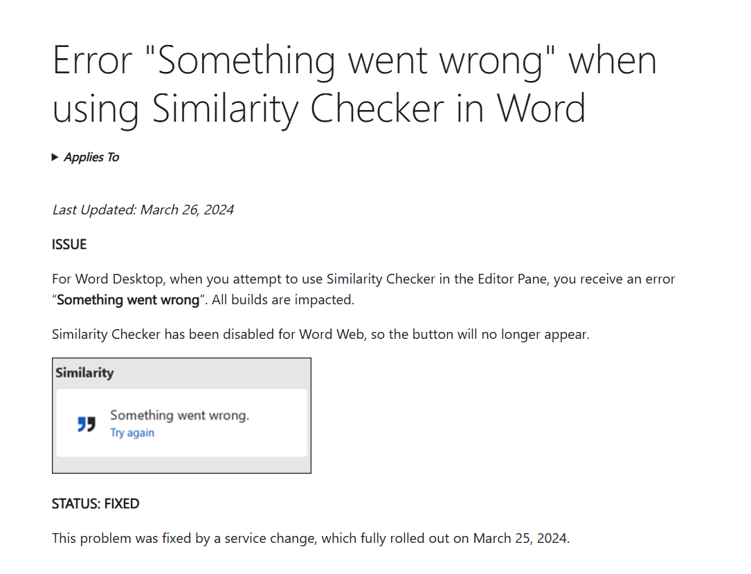 Similarity checker in Word is not working. - Microsoft Q&A