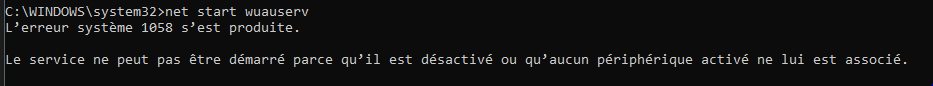 Cannot start wuauserv due to error 1058 - Microsoft Q&A