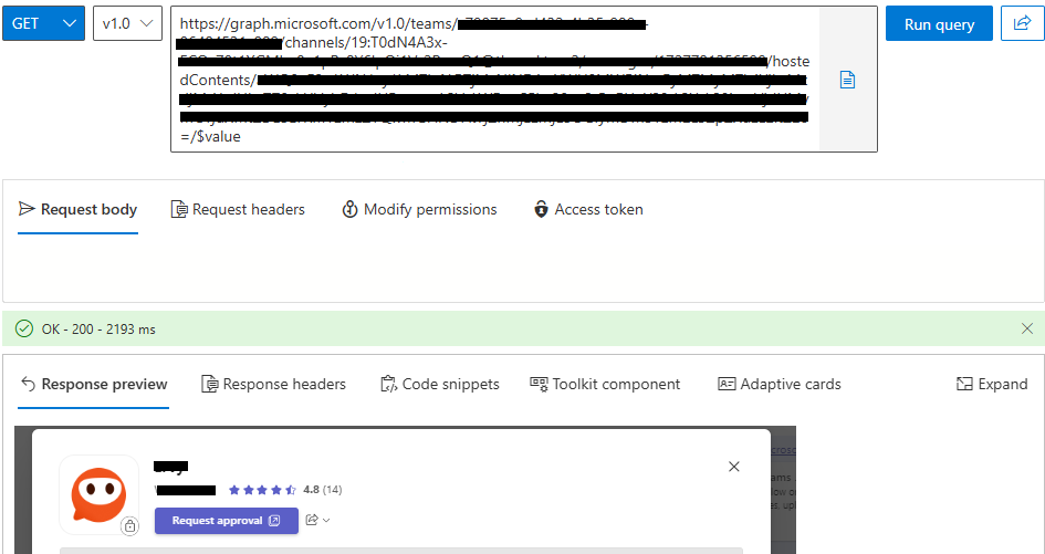 Failure while trying to download an image from a teams message using Microsoft teams graph API ...