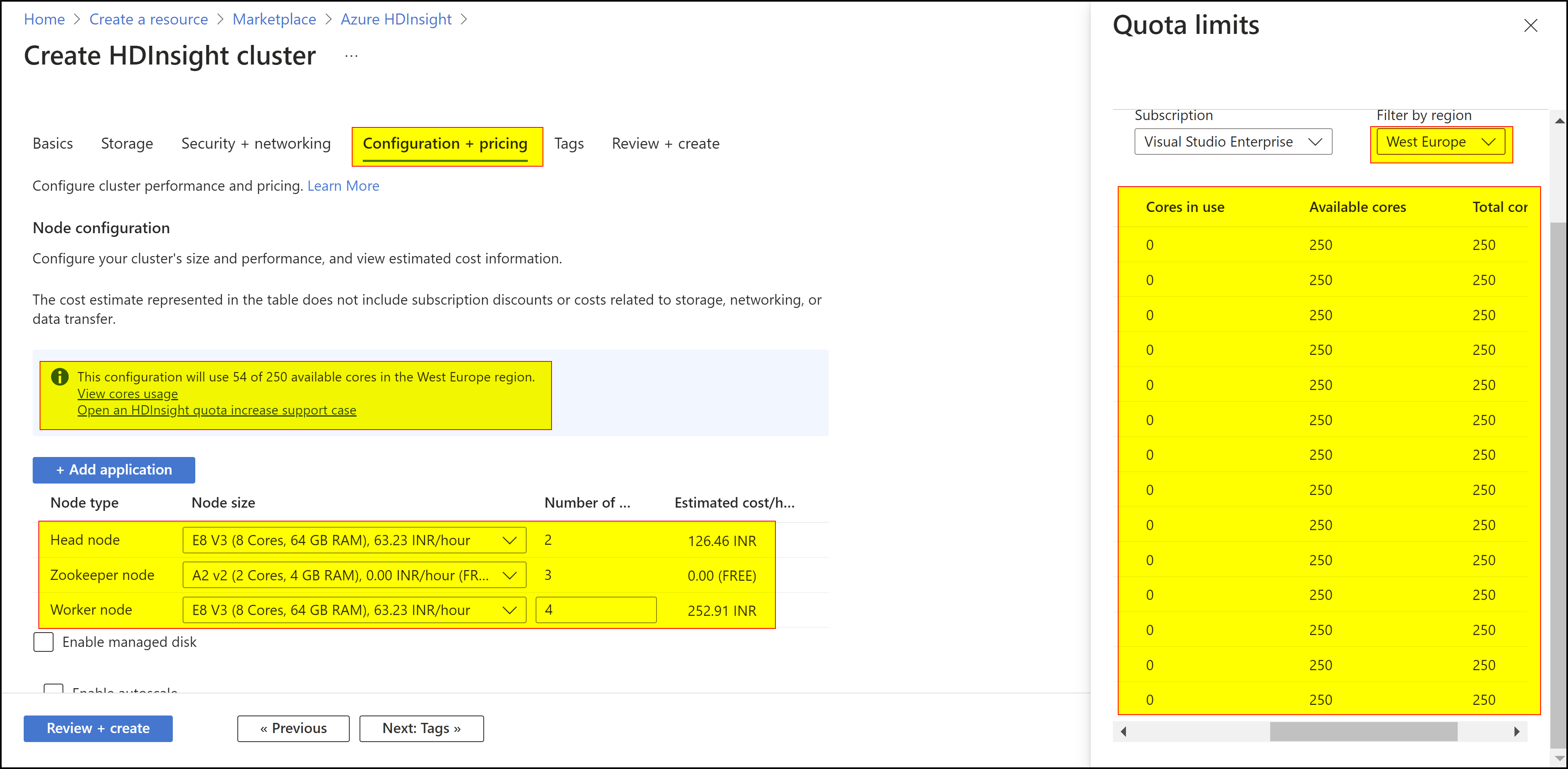 Why does HDInsight quota show 0 available cores? - Microsoft Q&A