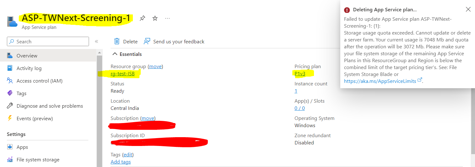 How to delete windows app services plan - Microsoft Q&A