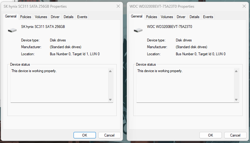SATA drive showing as removable media, same bus number, different ...