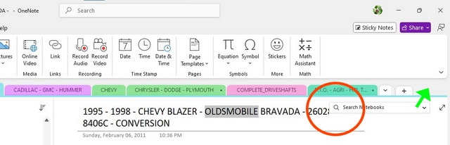Onenote search box has moved. Covering the note "title" I am viewing ...