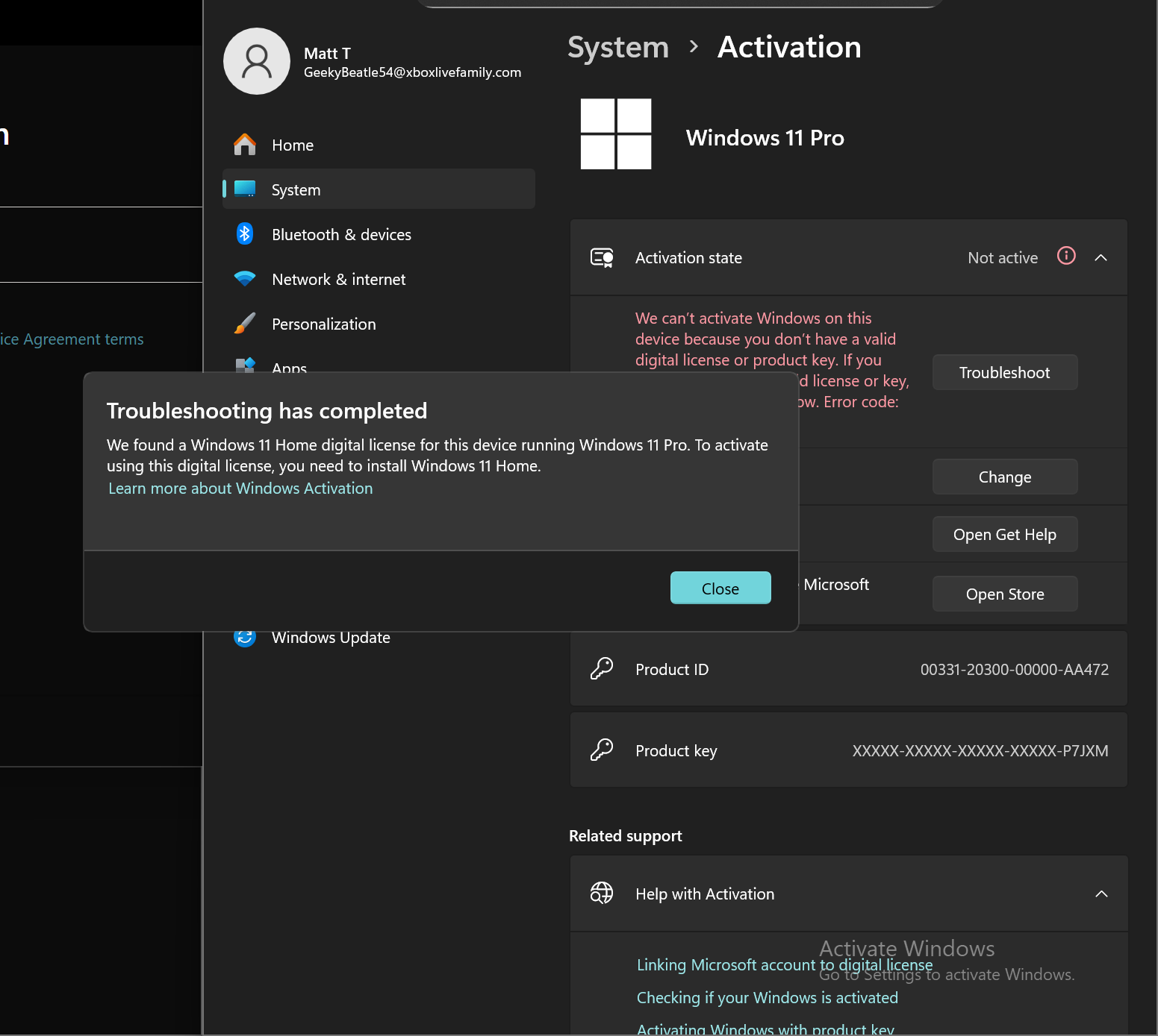 Windows 11 pro giving activate windows error - key mismatch - Microsoft Q&A