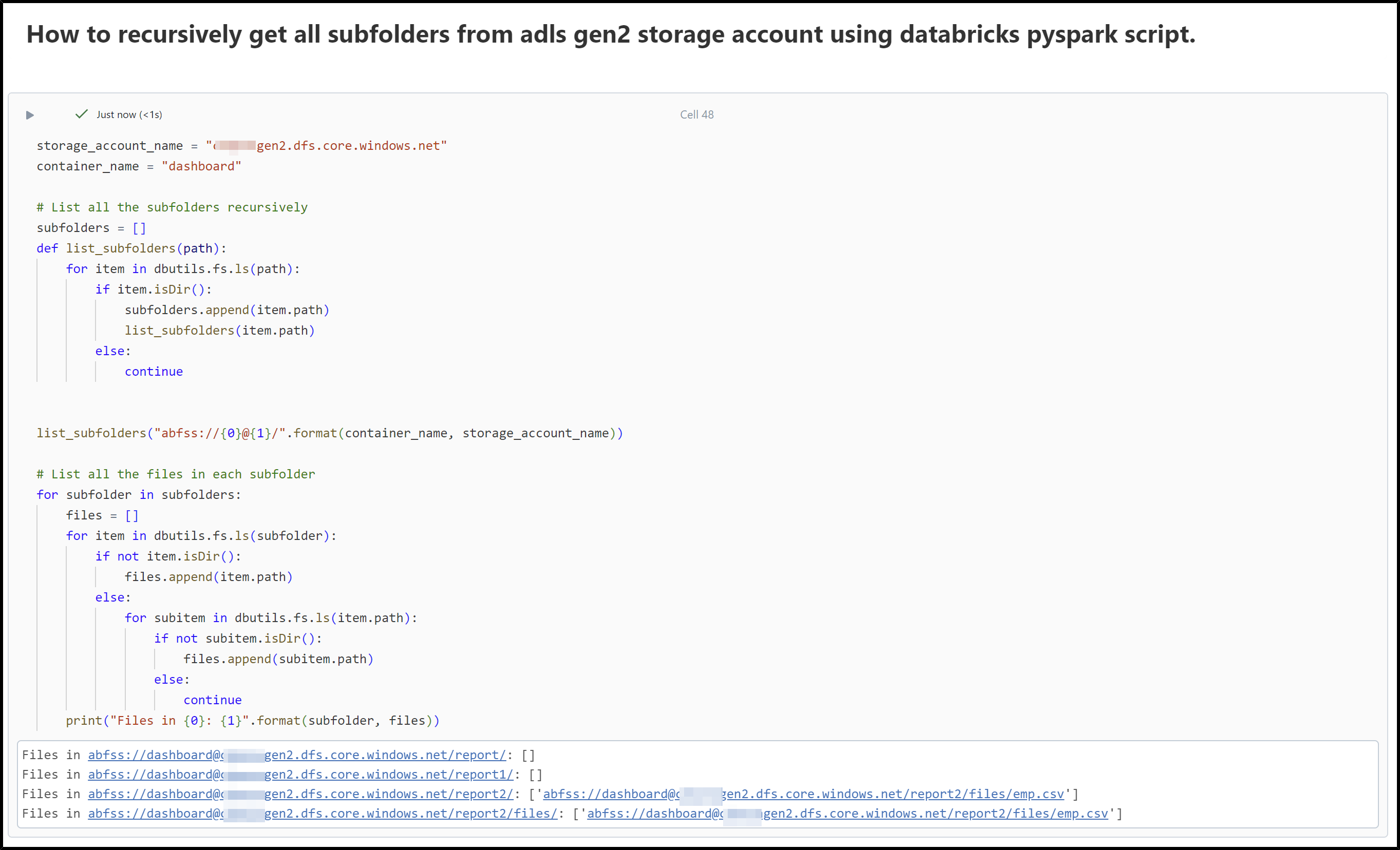 How to recursively get all subfolders from adls gen2 storage account using databricks pyspark ...