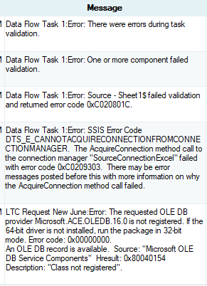 SSIS Package Execution Error - The requested OLE DB provider Microsoft.ACE.OLEDB.16.0 is not ...