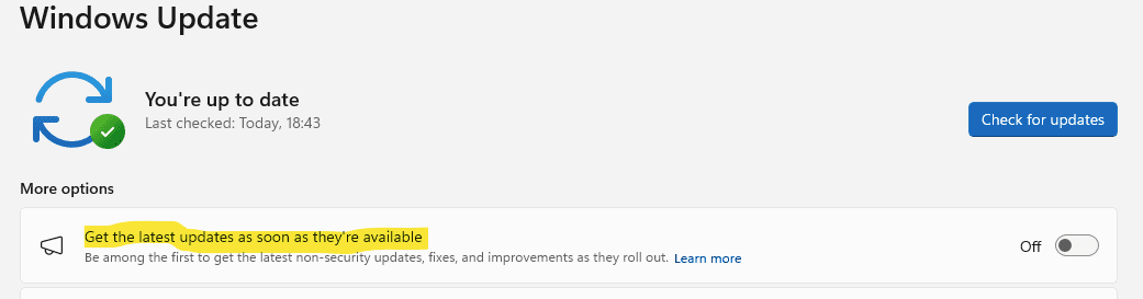 Get the latest updates as soon as they are available (?) - Microsoft Q&A
