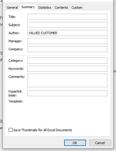 Excel Advanced Properties popup on save - Microsoft Q&A