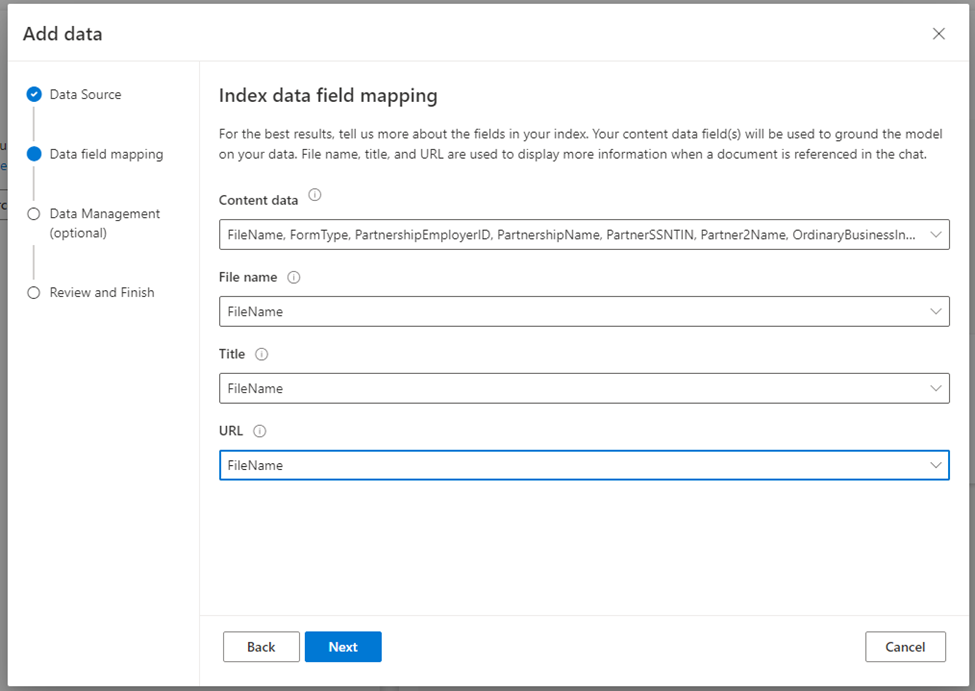 Azure Open AI Studio not filtering any data when the cognitive search index has a mixture of ...