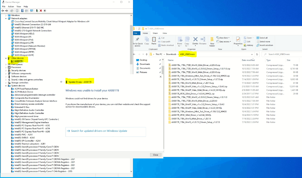 Unable to update/install driver at AX88178 device at Win10 - Microsoft Q&A