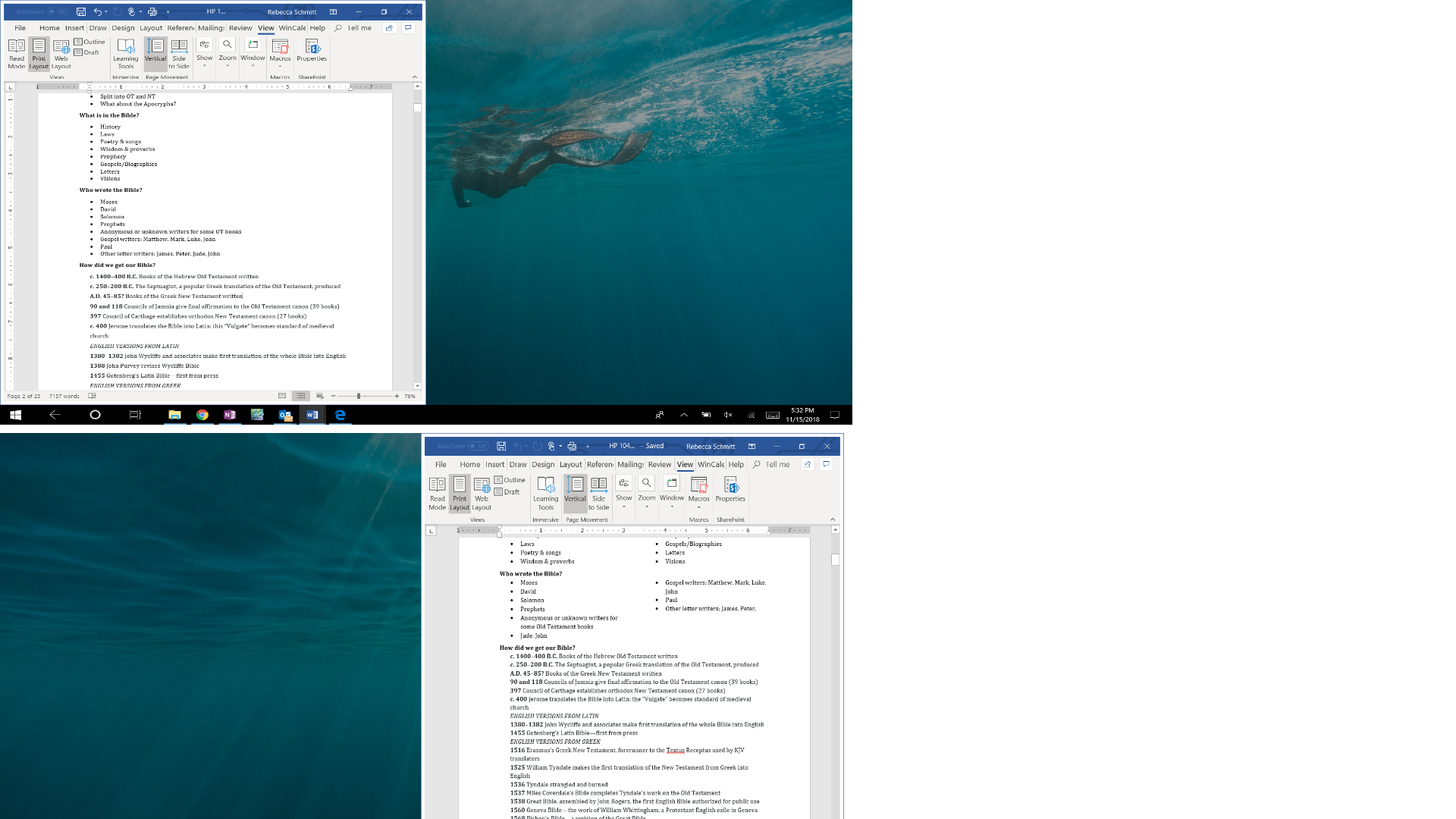 trying to view two Word documents side by side - Microsoft Q&A