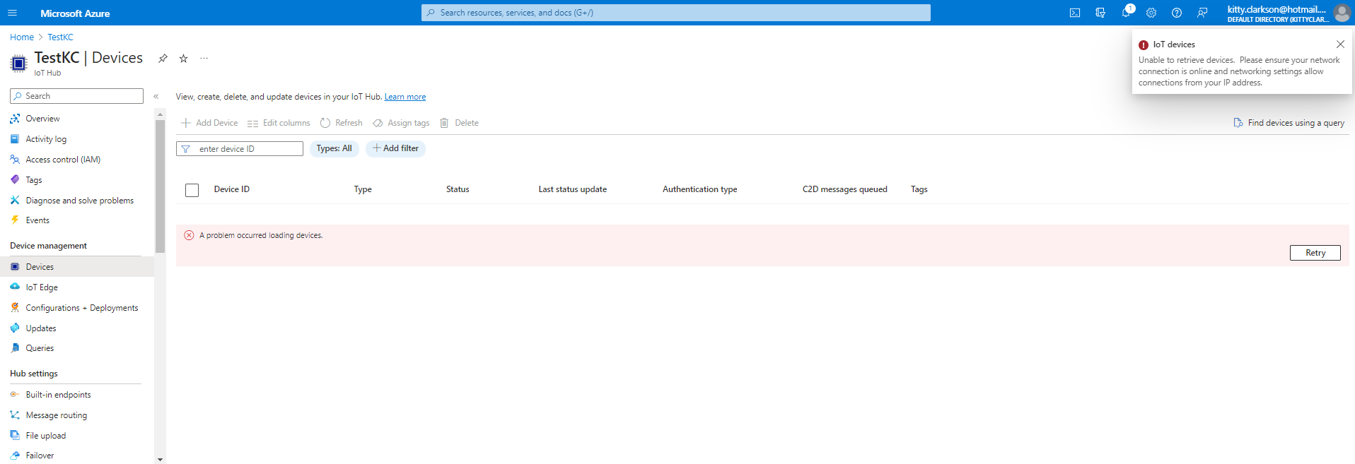 Issue creating IoT Device Identity - Microsoft Q&A