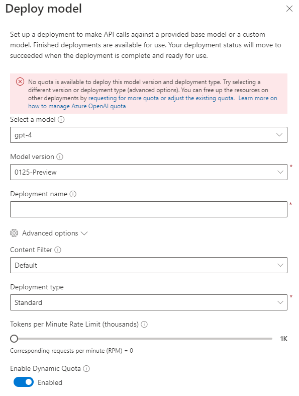 OpenAI: Can't deploy model despite having quota - Microsoft Q&A