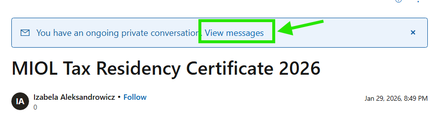 MIOL Tax Residency Certificate 2026 - Microsoft Q&A