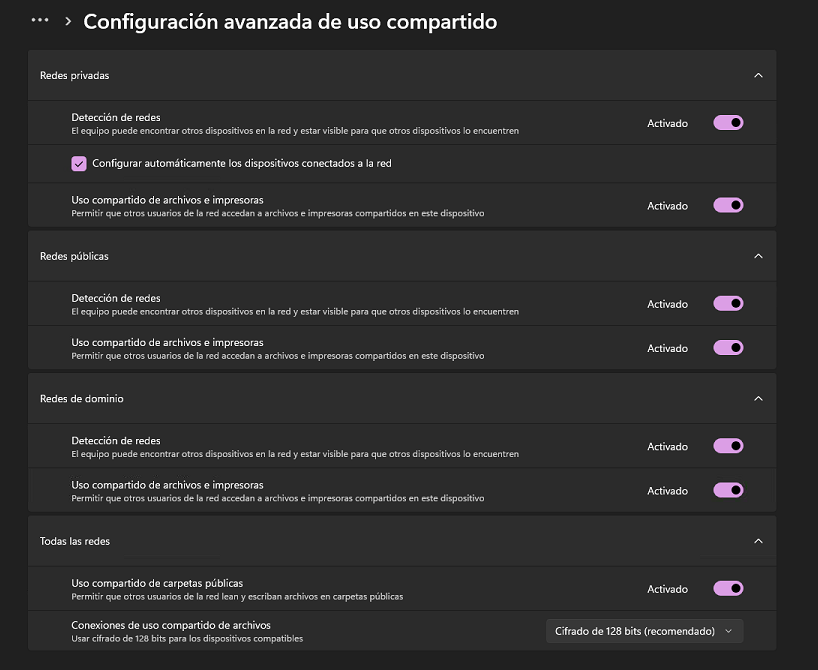 ¿Como puedo compartir recursos entre dos PCs con W11 Pro 24H2? Siempre ...