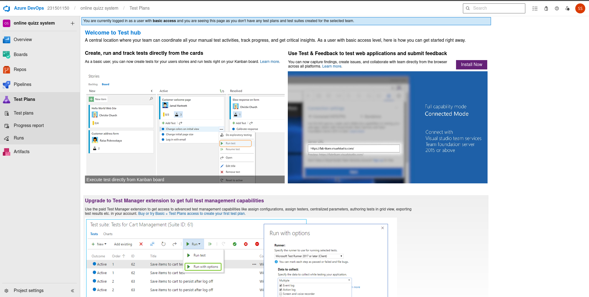 i am using students login,i want access for test plans. - Microsoft Q&A