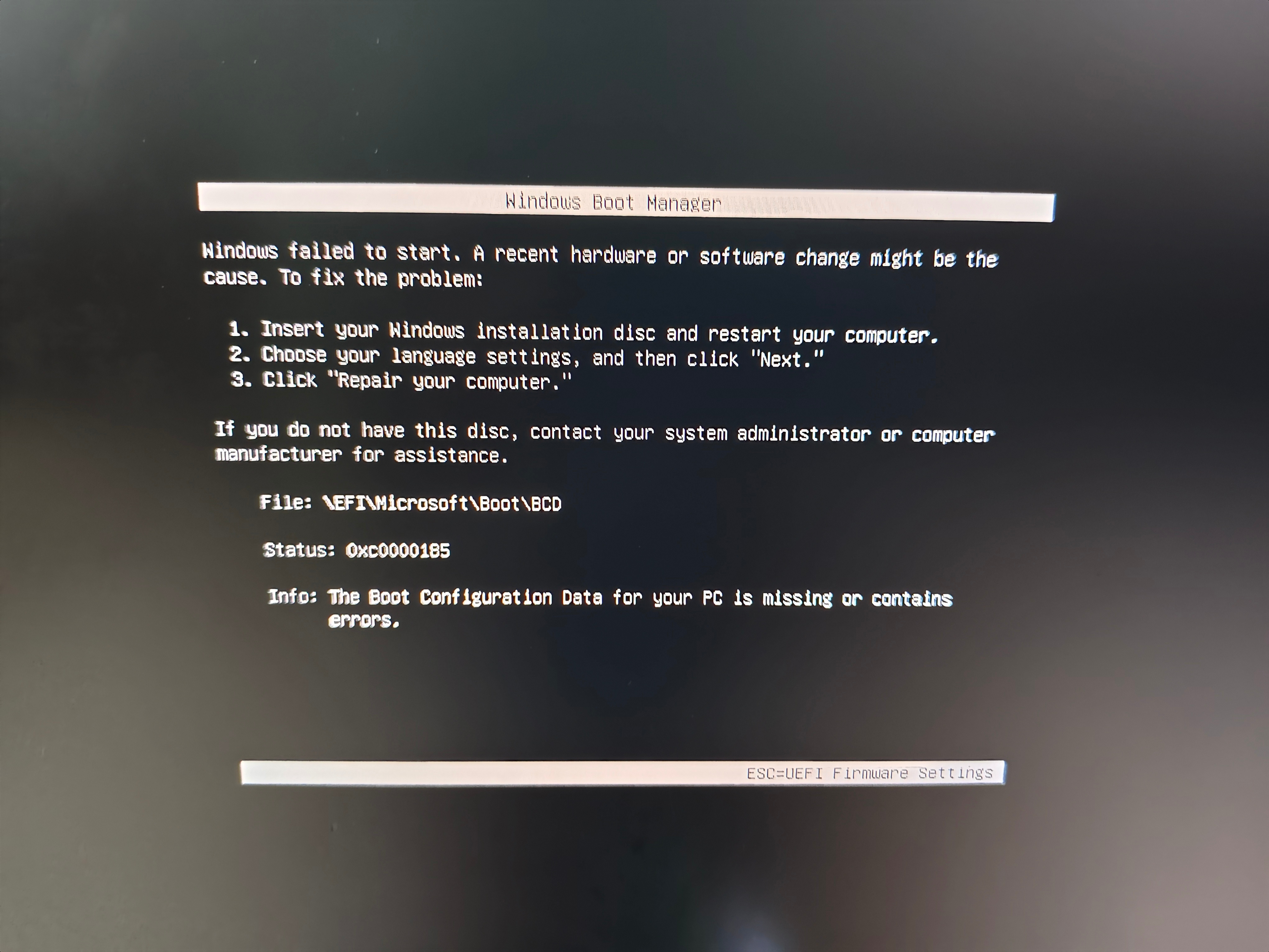 Windows Boot Error - Status: 0xc0000185 and Missing Disk During Windows ...