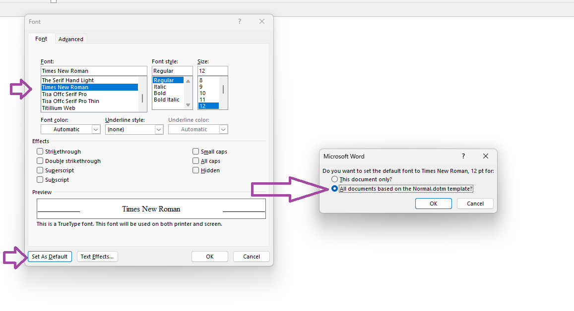 How to actually set the default font so that it stays on what you chose ...