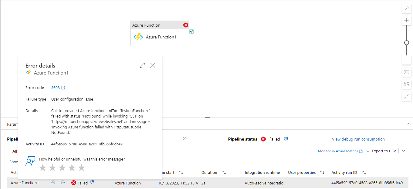 Call To Provided Azure Function Mytimetestingfunction Failed With Status Notfound While