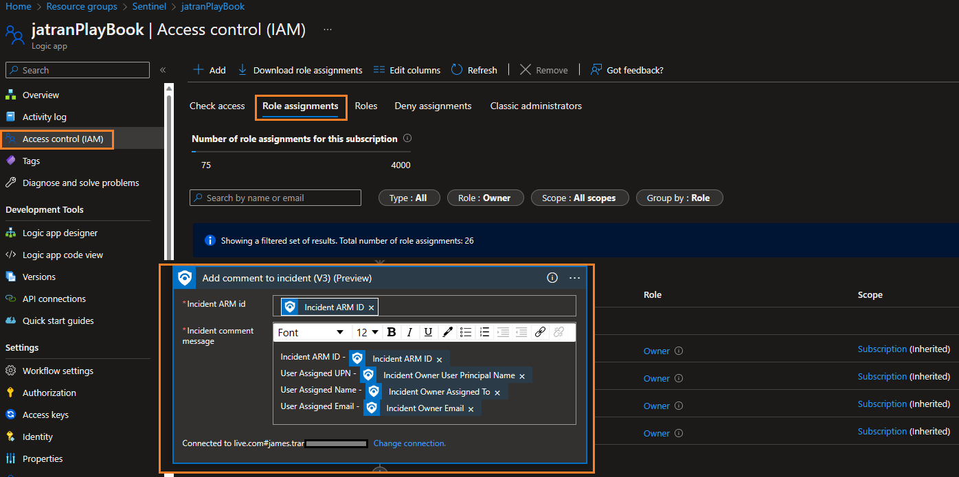 Sentinel playbook action to add comment is failing - Microsoft Q&A