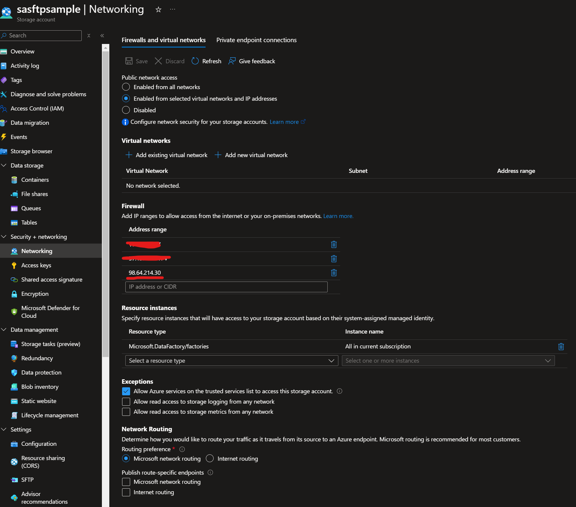Unable to setup a connection in ADF with SA despite whitelisting the IP of SHIR - Microsoft Q&A
