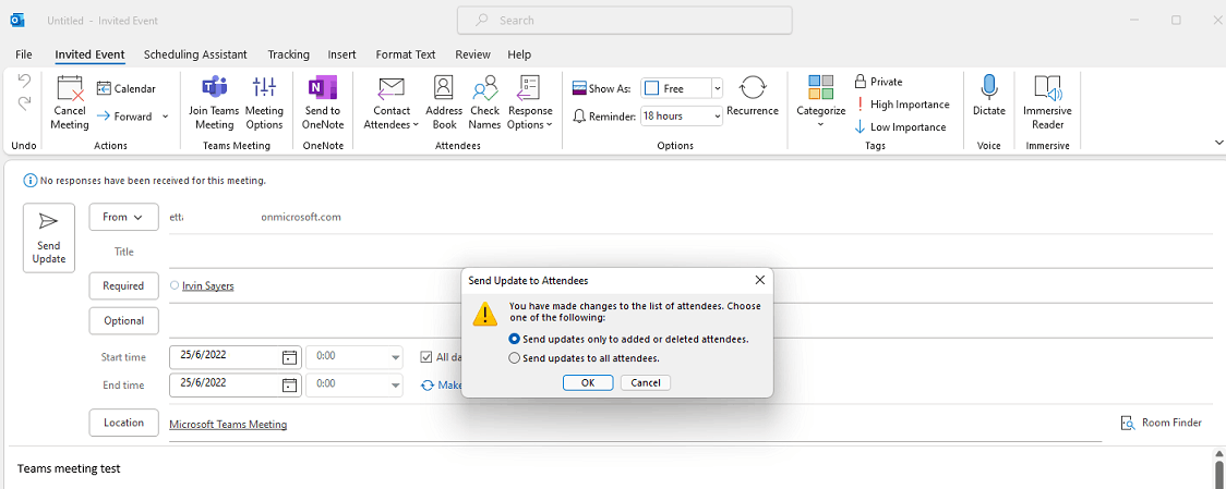 Send updates only to added or deleted attendees - Microsoft Q&A