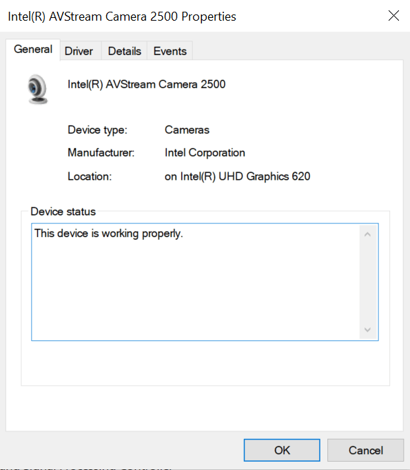 Intel AVStream 2500 camera not working but is listed in device manager ...