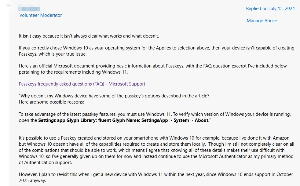 Microsoft Authenticator Passkey issue on Windows 10 Edge Profile sign ...