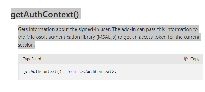 How to call MSAL with the help of `Office.auth.getAuthContext ...