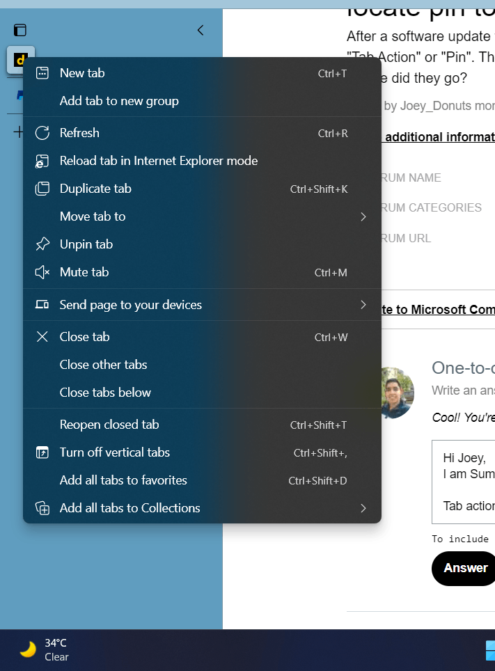 Tab action menu missing / unable to locate pin to vertical view ...