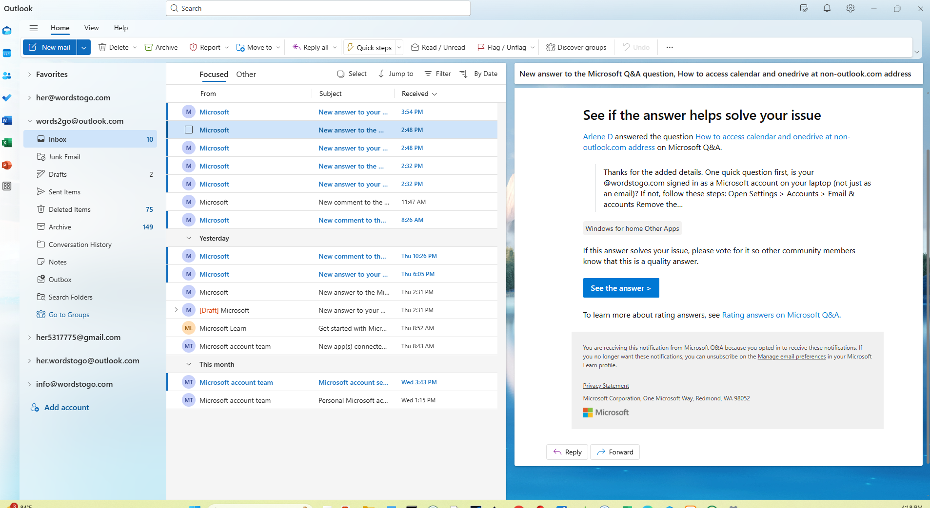 How to access calendar and onedrive at non-outlook.com address ...
