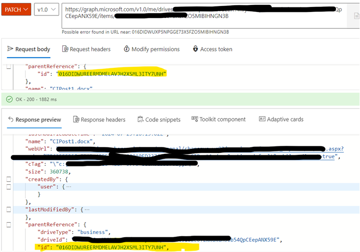 Graph API - Sharepoint PATCH item with parentReference not working ...