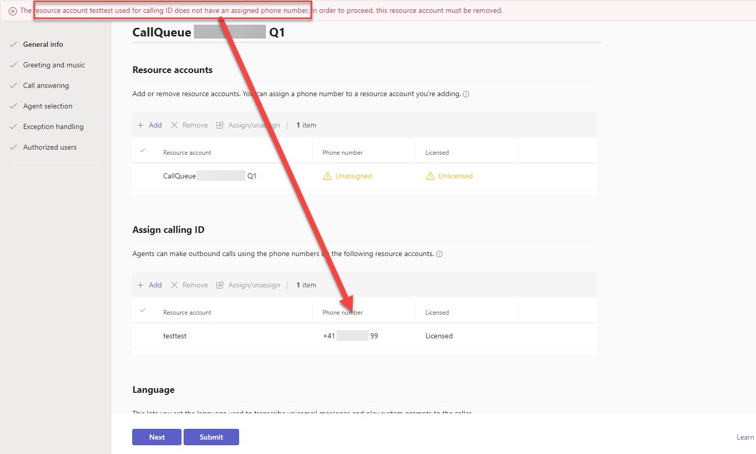 The resource account testtest used for calling ID does not have an ...