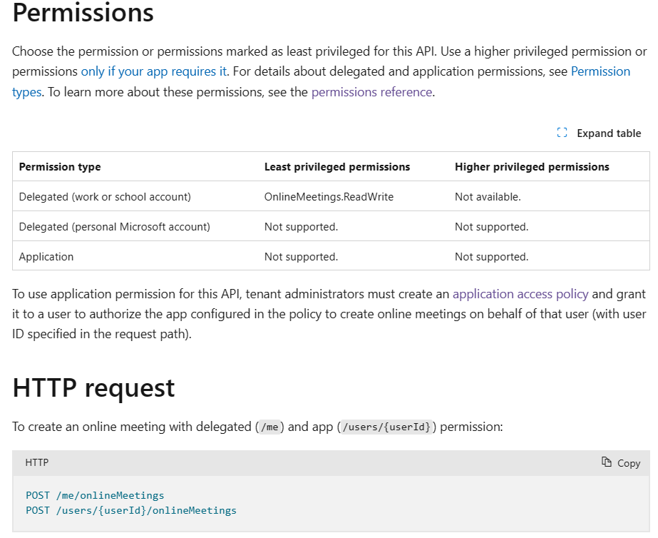 Im Getting An Error Creating An Online Meeting With The Microsoft Graph Api Microsoft Qanda