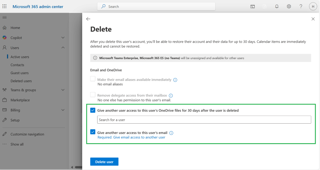 I am Admin of the work account and I want to remove a user but keep all ...