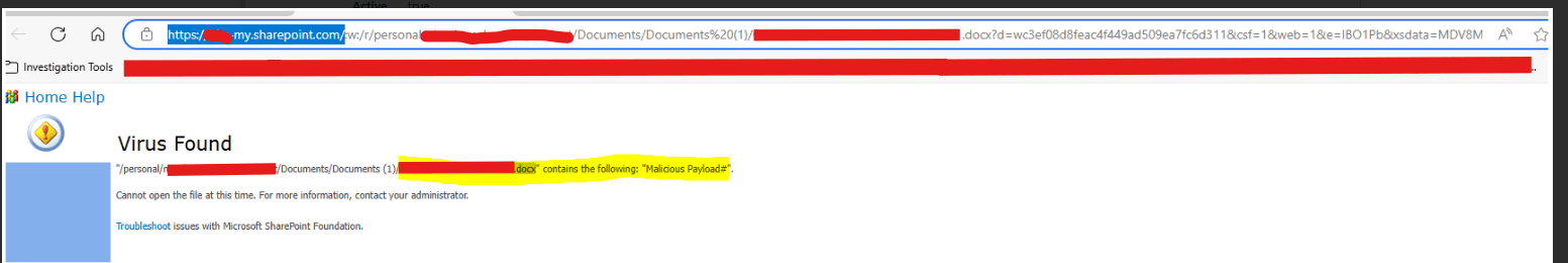 Virus found notification when trying to open a OneDrive file ...