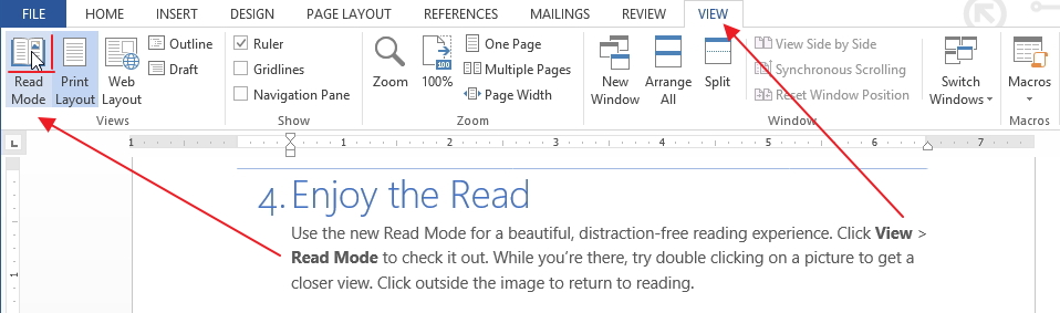 "Read Mode" in Word 2013 does not look as the "Take a Tour" document ...