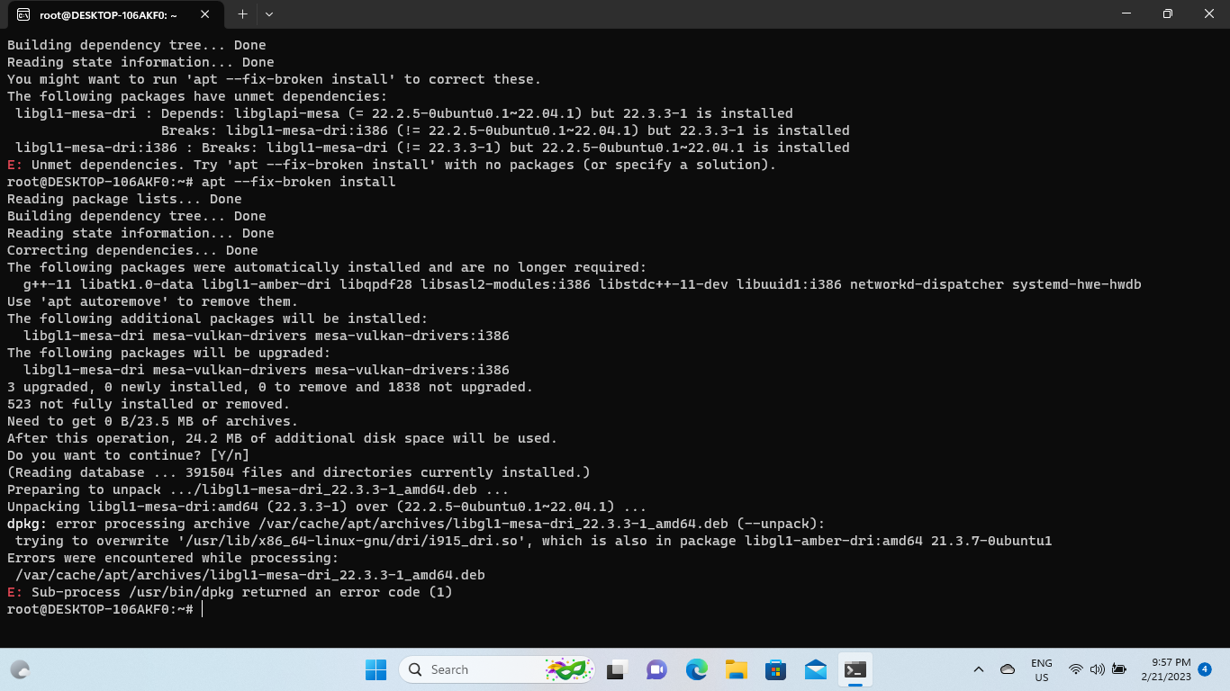 Windows Subsystem for Linux fix broken packages - Microsoft Q&A