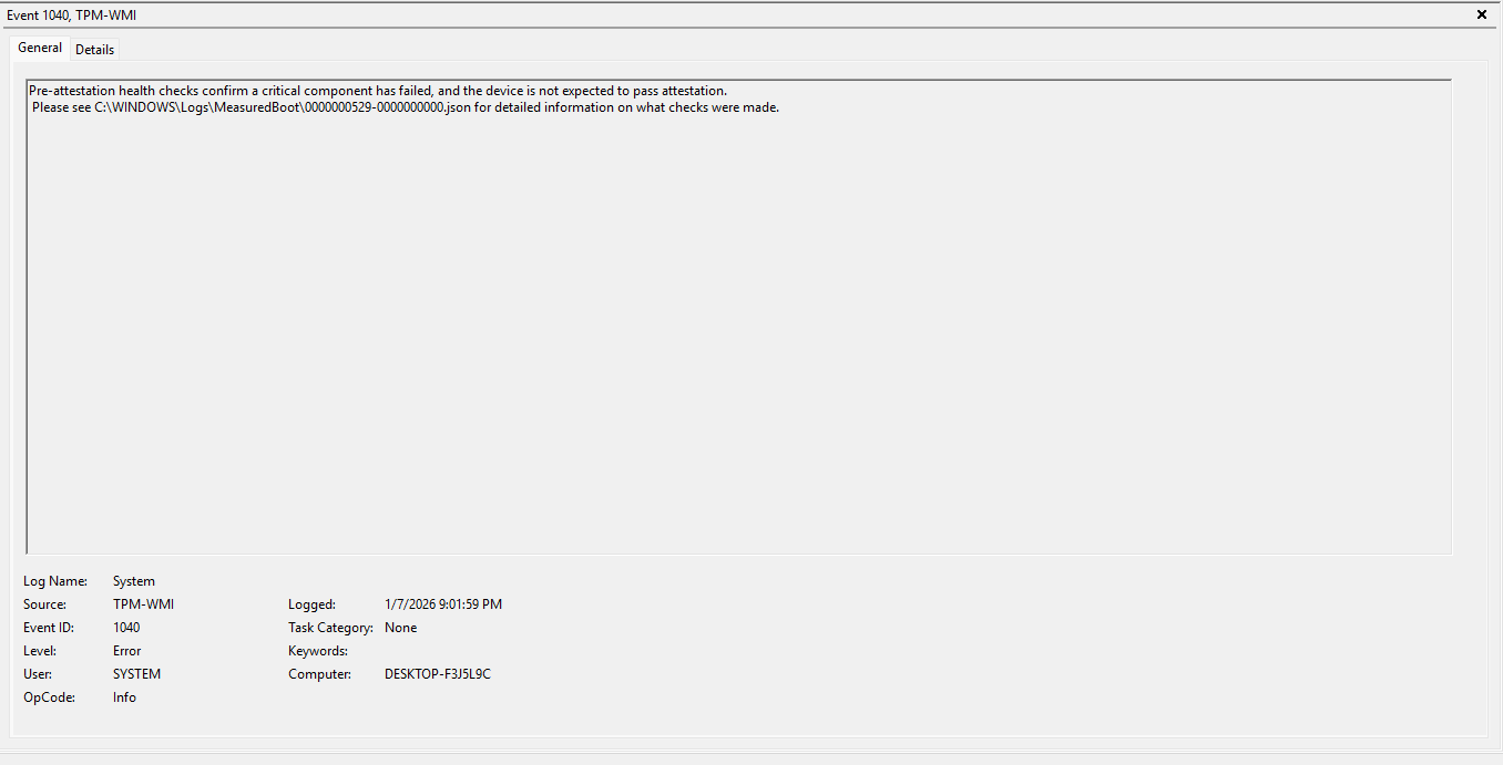 How to fix event ID 1040 Source TPM-WMI - Microsoft Q&A